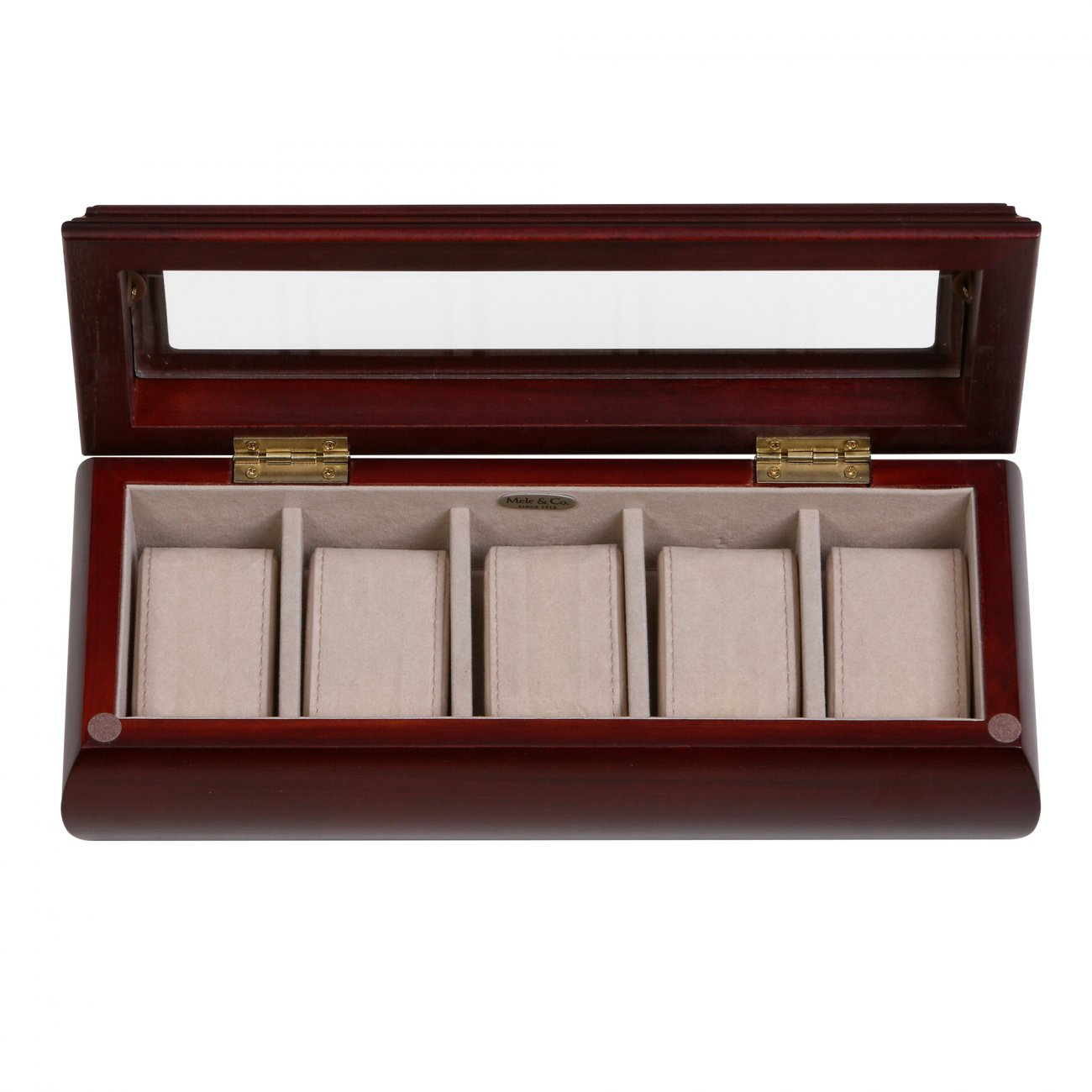 Sophisticated 5 Section Cherry Colored Watch Organizer with Domed Glass ...