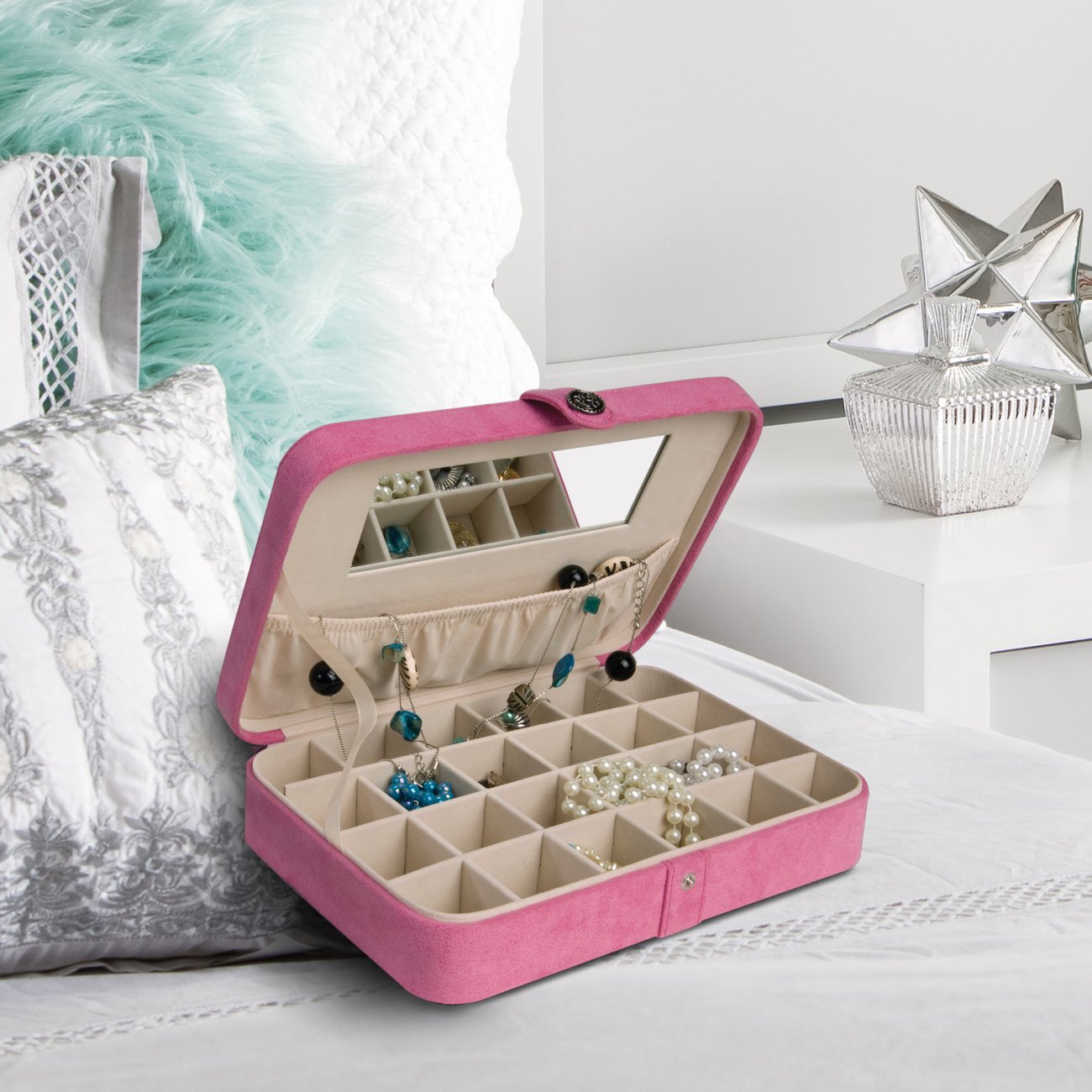 Black, Red, Pink, and Aqua Colored, Stylish 24 Section Plush Fabric ...