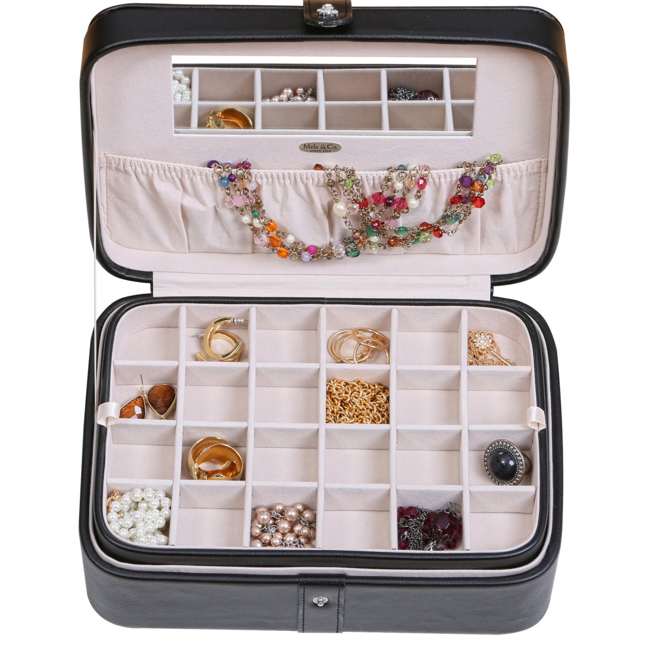 Sophisticated, Sleek 48 Section Women’s Jewelry Box in Black or Ivory ...