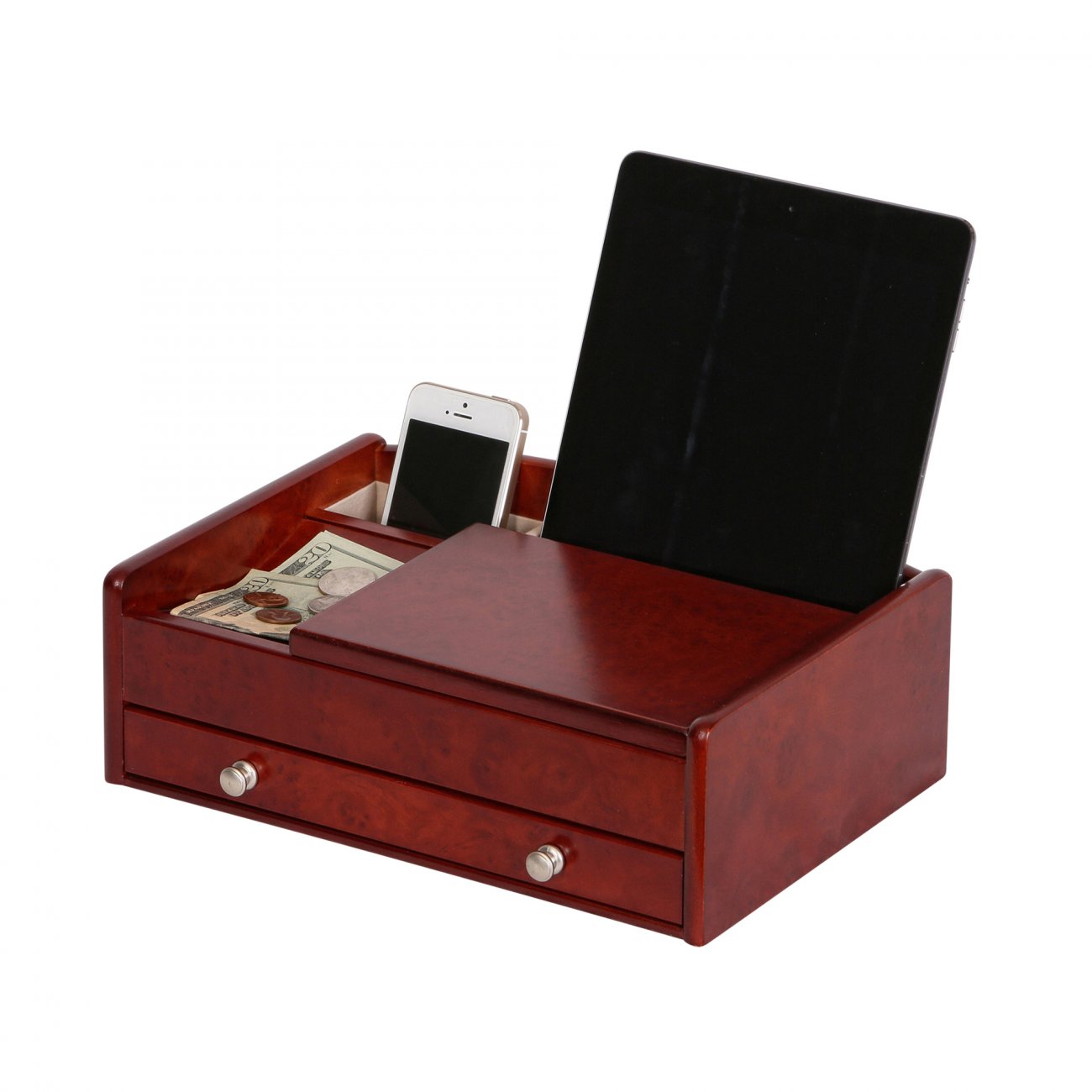 Modern, Sophisticated Dark Burlwood Walnut Colored Dresser Top Valet ...