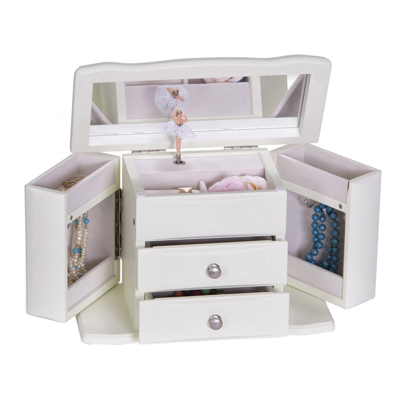 Classic, Upright Children’s Musical Jewelry Box in Ivory Colored Wood ...