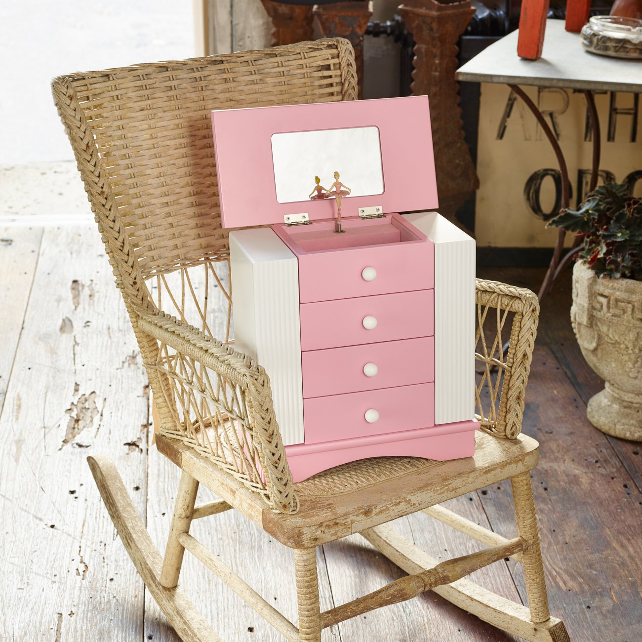 Classic, Upright Children’s Musical Jewelry Box in Pink and Ivory ...