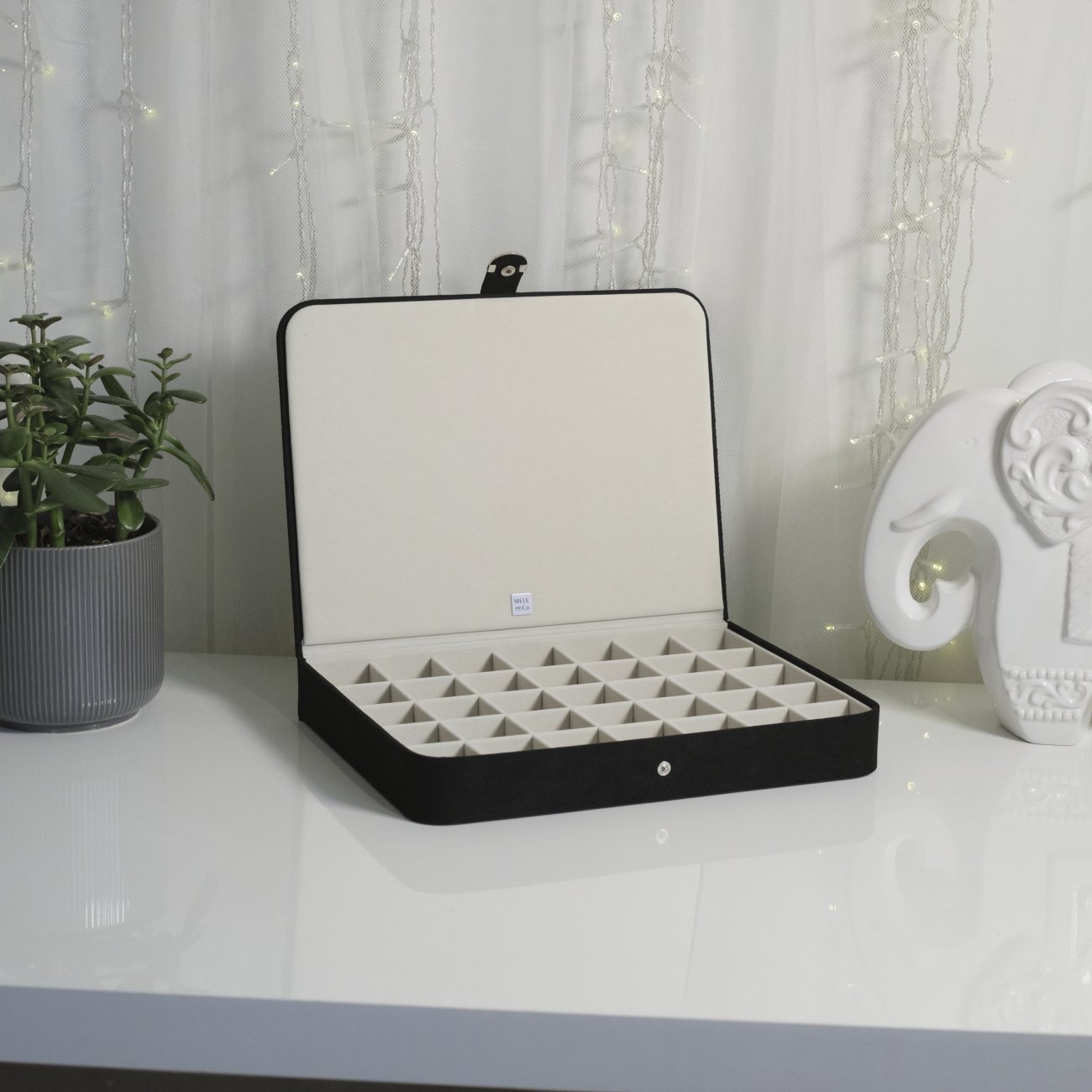 Elegant, Thin 35 Section Women’s Jewelry Box in Black Colored Plush ...