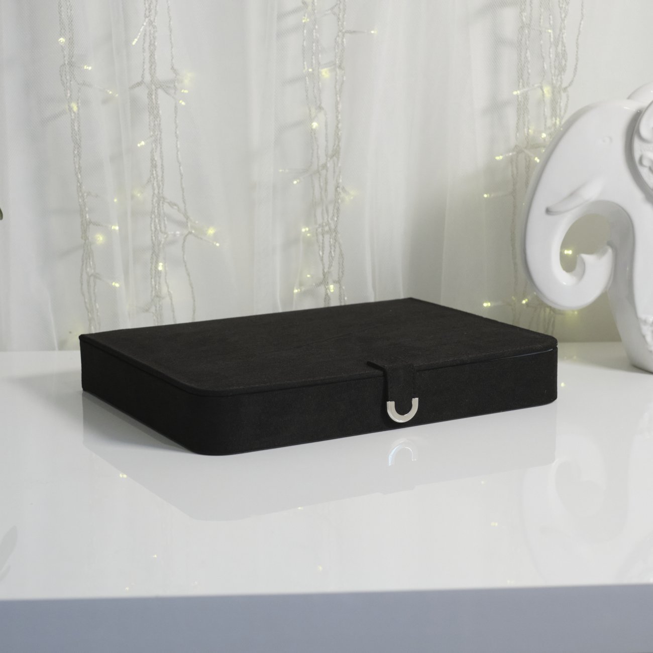 Elegant, Thin 35 Section Women’s Jewelry Box in Black Colored Plush ...